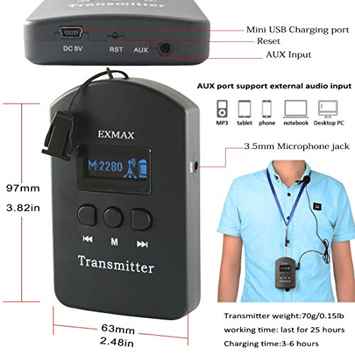 EXMAX 2.4GHz Wireless Audio Tour Guide System Ear-hook Receiver Whisper ...