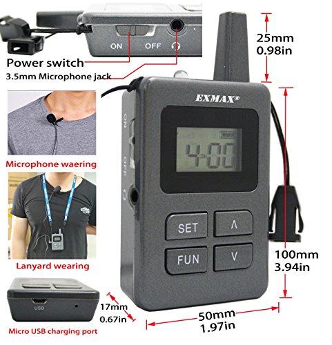 EXMAX 860-870mHz Wireless Audio Tour Guide System Headset Mini Ear-hook ...